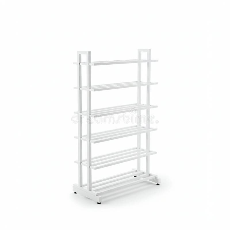 A Minimalist White Metal Shelf Unit with Five Tiers, Featuring ...