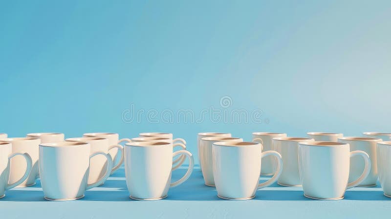 Minimalist White Mugs on Blue Background Stock Illustration ...