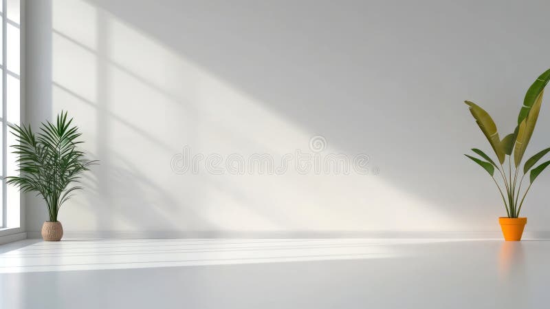 Minimalist White Open Space with Blank Wall Side Stock Illustration ...