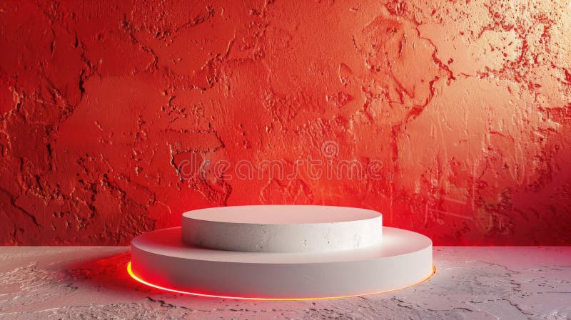 Modern White Pedestal with Red Background in Studio Lighting Stock ...