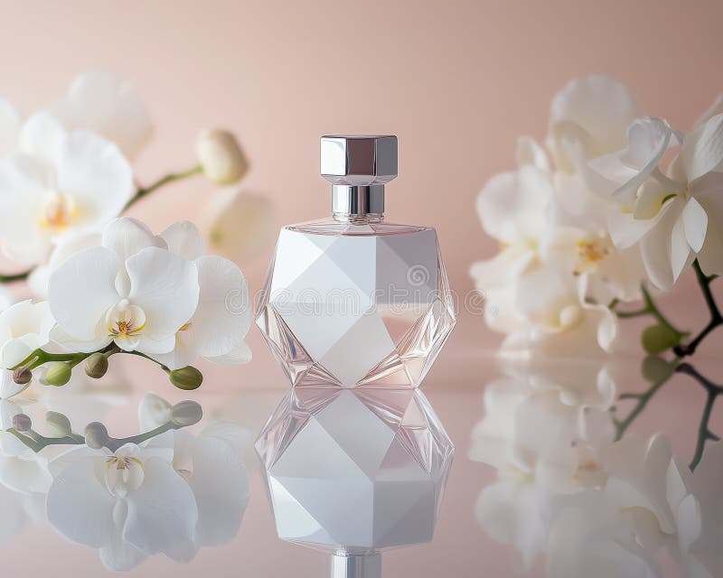 Minimalist White Perfume Bottle with Geometric Design Reflecting in ...