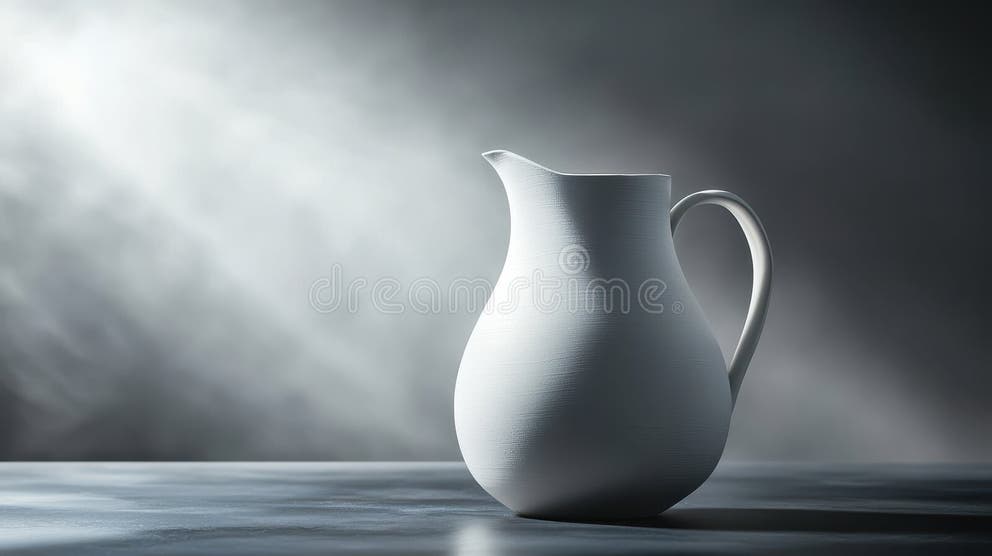 A Minimalist White Pitcher Sits on a Surface, Illuminated by Soft ...