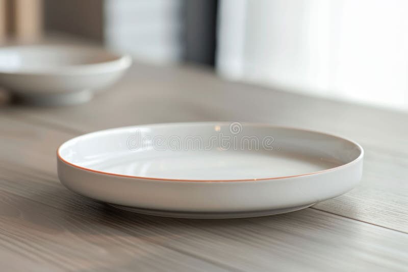 Minimalist White Plate on Wooden Table. Generative Ai Stock ...