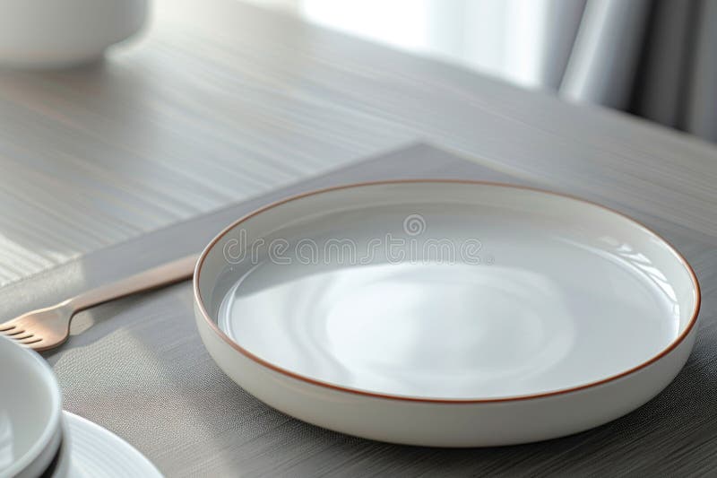 Minimalist White Plate on Wooden Table. Generative Ai Stock ...