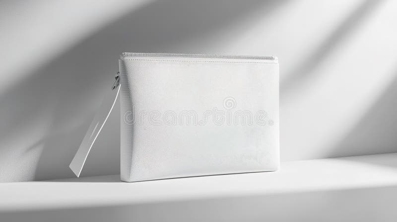 Minimalist White Pouch Displayed on a Shelf with Soft Shadows in a Well ...