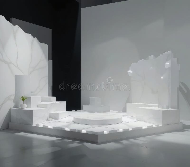 Minimalist White Product Display Platform with Abstract Marble Backdrop ...