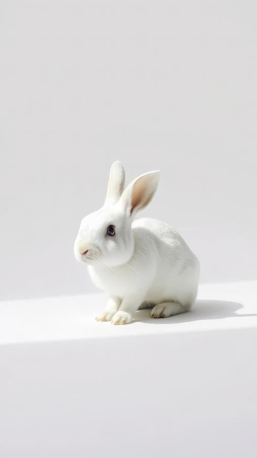 Minimalist White Rabbit on Pure White Background with Soft Shadows ...