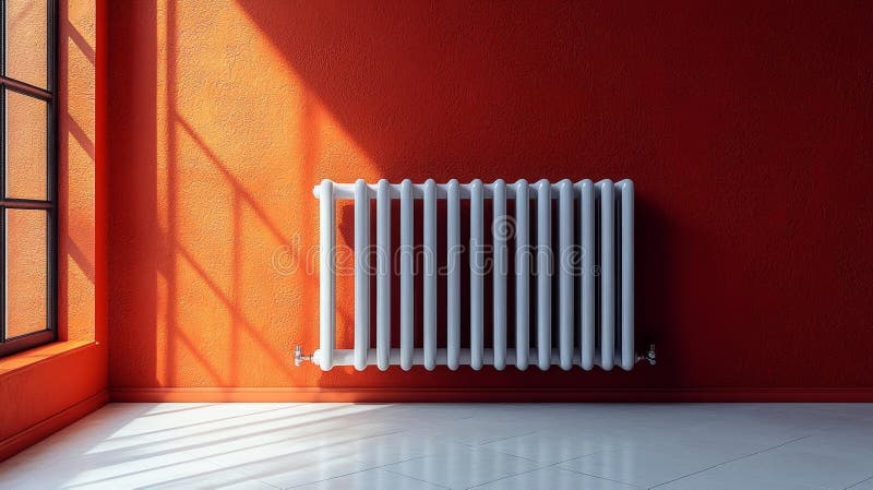 Minimalist White Radiator on Bright Orange Wall Stock Illustration ...