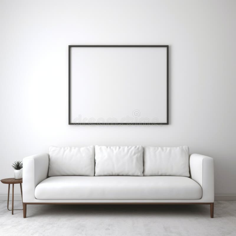 Minimalist White Room with Empty Couch and Picture Frame Stock ...