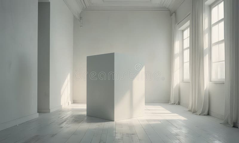 Minimalist White Room Features Large White Rectangular Object, Natural ...