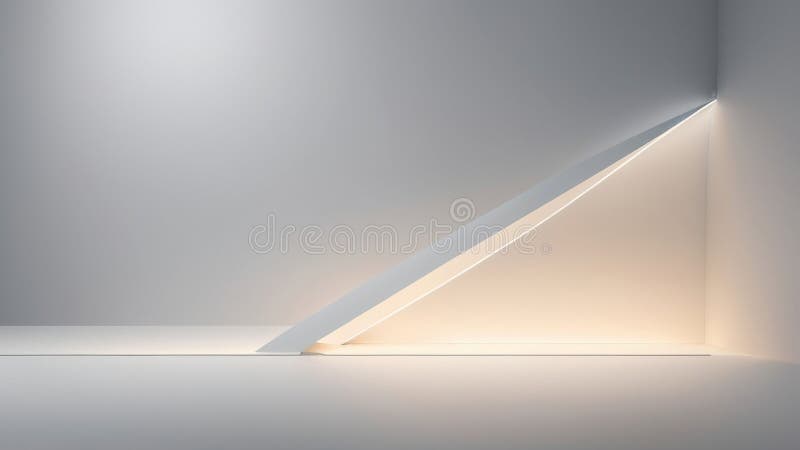 Minimalist White Room with a Geometric Light Fixture Creating a Warm ...