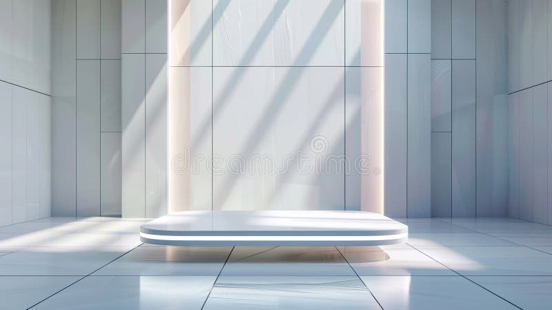 Minimalist White Room with Platform and Sunlight Stock Illustration ...