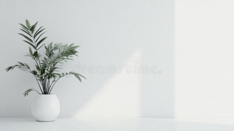 Minimalist White Room with a Single Green Plant in a White Pot Stock ...