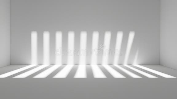 A Minimalist White Room with a Single Light Source Casting a Pattern of ...