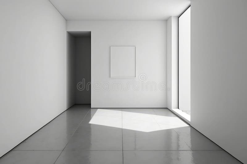 Minimalist White Room with Textured Cement Floor Stock Illustration ...