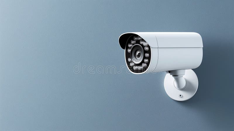 Minimalist White Security Camera Mounted on Plain Wall Providing Sleek ...