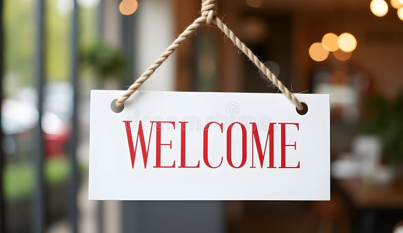 Minimalist White Sign with Welcome Written in Red Letters, with Softly ...