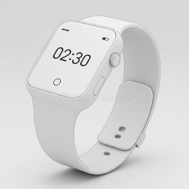 Minimalist White Smartwatch with a Rectangular Face Displaying the Time ...