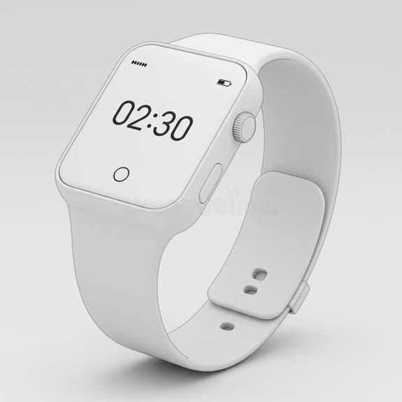 Minimalist White Smartwatch with a Rectangular Face Displaying the Time ...