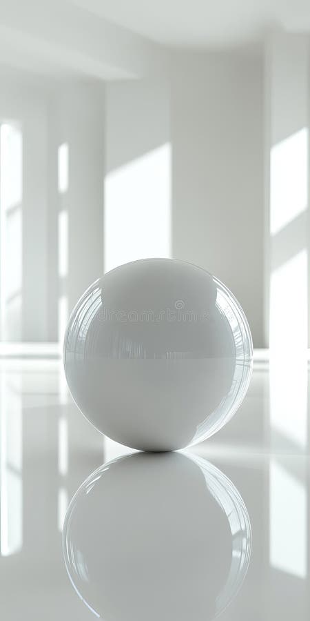 Minimalist White Sphere in Bright Sunlit Room with Reflective Surfaces ...
