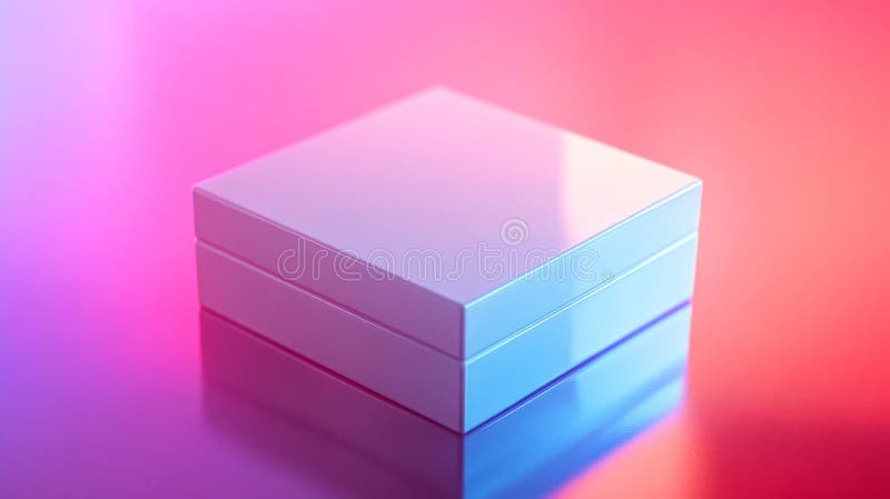 Minimalist White Square Box on Reflective Surface with Pink and Purple ...