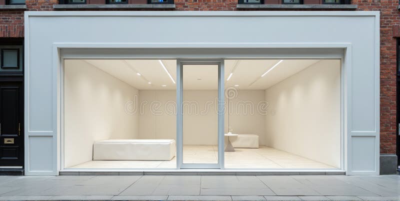 A Minimalist White Storefront with a Clean Facade, Showcasing an Empty ...