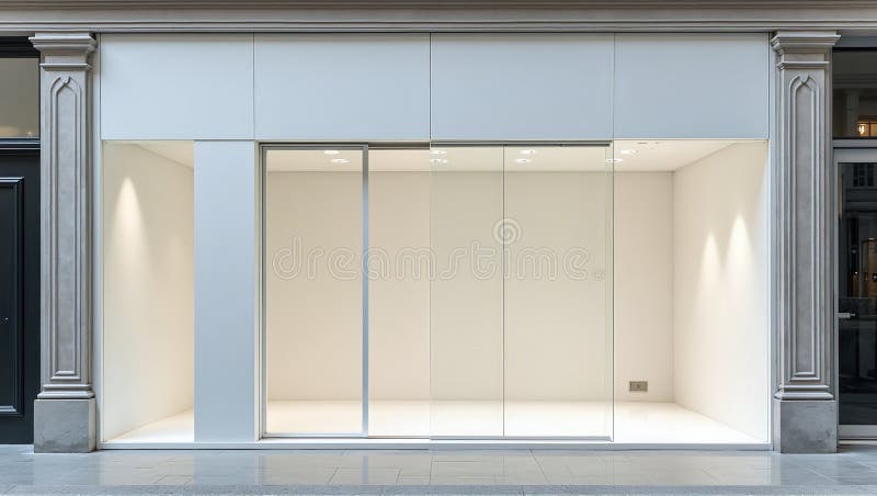 A Minimalist White Storefront with a Clean Facade, Showcasing an Empty ...