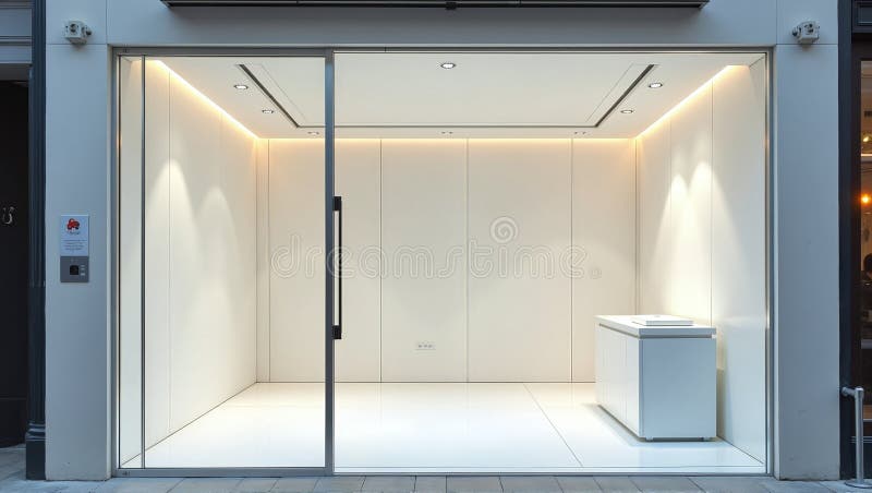 A Minimalist White Storefront with a Clean Facade, Showcasing an Empty ...