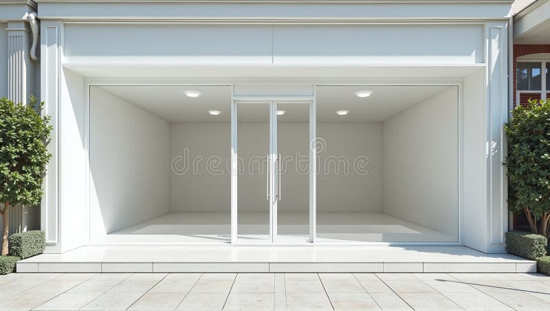 A Minimalist White Storefront with a Clean Facade, Showcasing an Empty ...