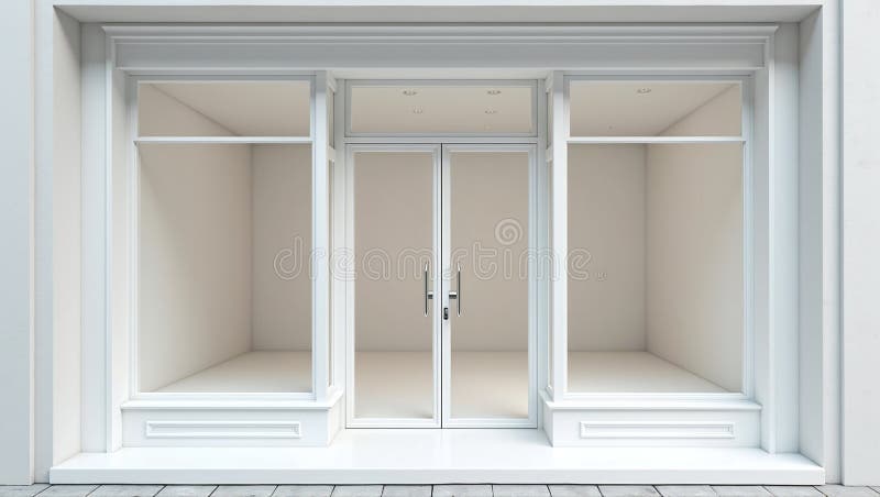 A Minimalist White Storefront with a Clean Facade, Showcasing an Empty ...