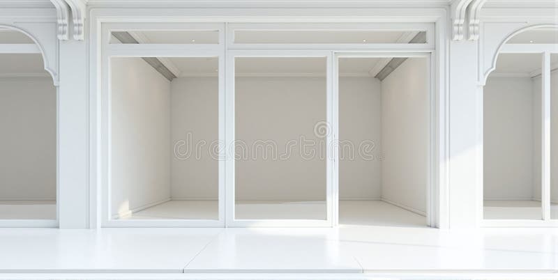A Minimalist White Storefront with a Clean Facade, Showcasing an Empty ...