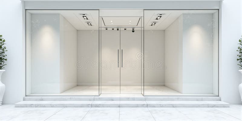 A Minimalist White Storefront with a Clean Facade, Showcasing an Empty ...