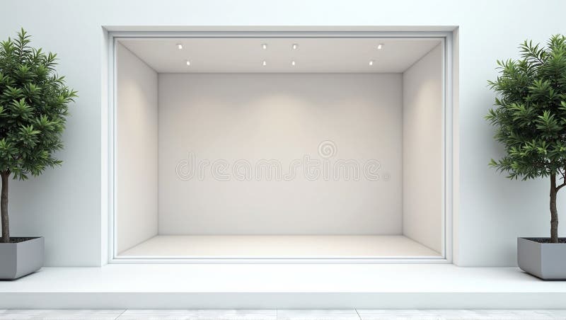 A Minimalist White Storefront with a Clean Facade, Showcasing an Empty ...