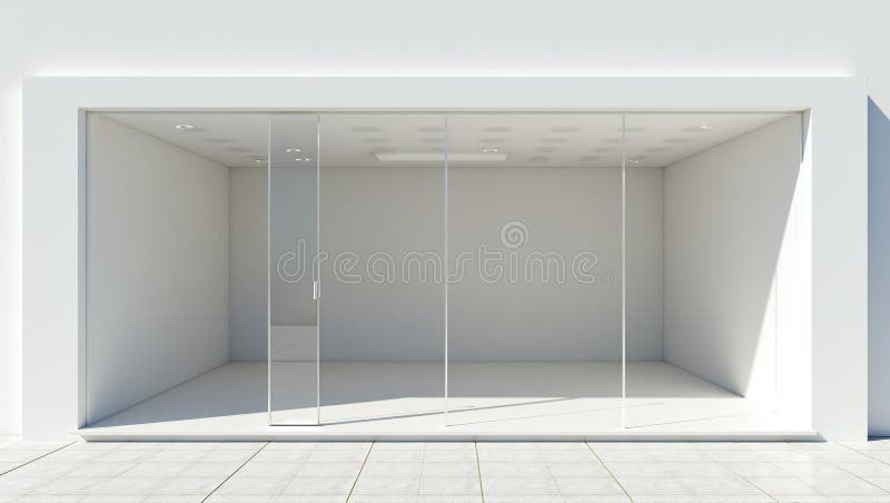 A Minimalist White Storefront with a Clean Facade, Showcasing an Empty ...