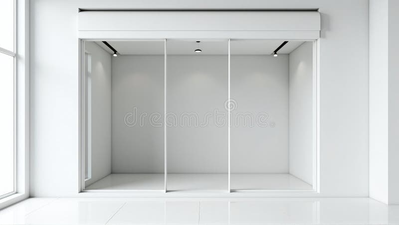 A Minimalist White Storefront with a Clean Facade, Showcasing an Empty ...