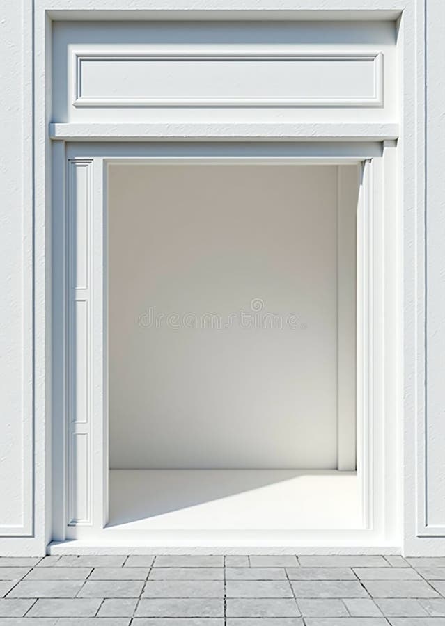 A Minimalist White Storefront with a Clean Facade, Showcasing an Empty ...
