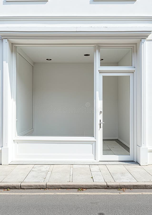 A Minimalist White Storefront with a Clean Facade, Showcasing an Empty ...