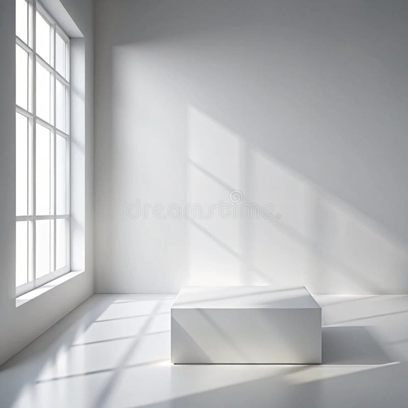 Abstract White Studio Background with Shadows of Window. Empty 3D Room ...