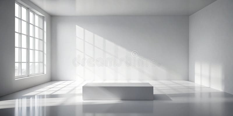 Abstract White Studio Background with Shadows of Window. Empty 3D Room ...