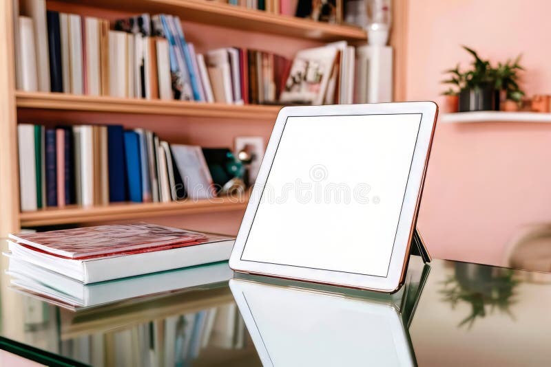 Minimalist White Tablet Screen on a Desk with Books and Stylish ...