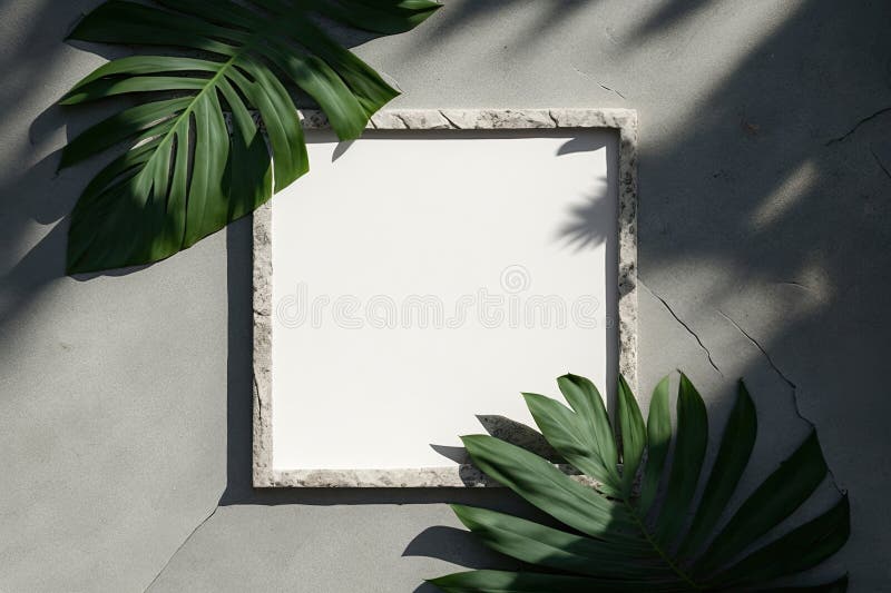 A Minimalist White Thin Line Makes a Decorated Square Frame with Palm ...