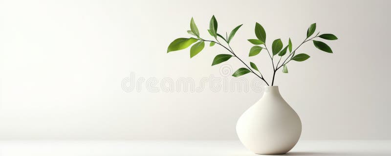 Minimalist White Vase with Green Leaves on White Background Stock Photo ...