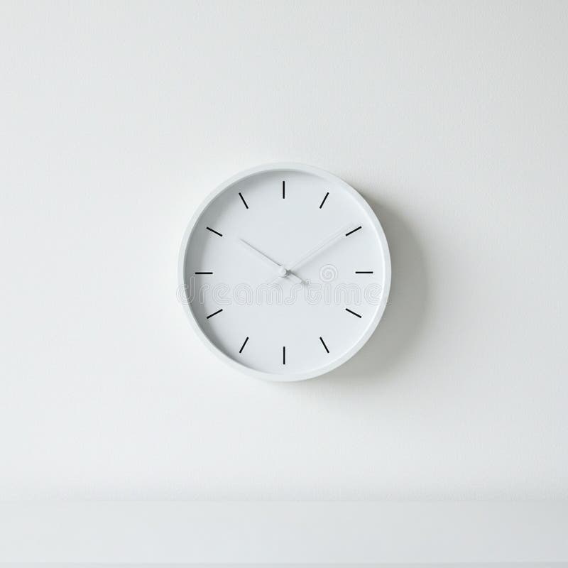 Minimalist White Wall Clock with Black Hour Markers and Hands. Circular ...