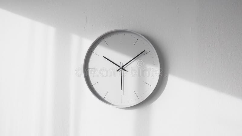 Minimalist White Wall Clock with Sunlight and Shadow Stock Illustration ...