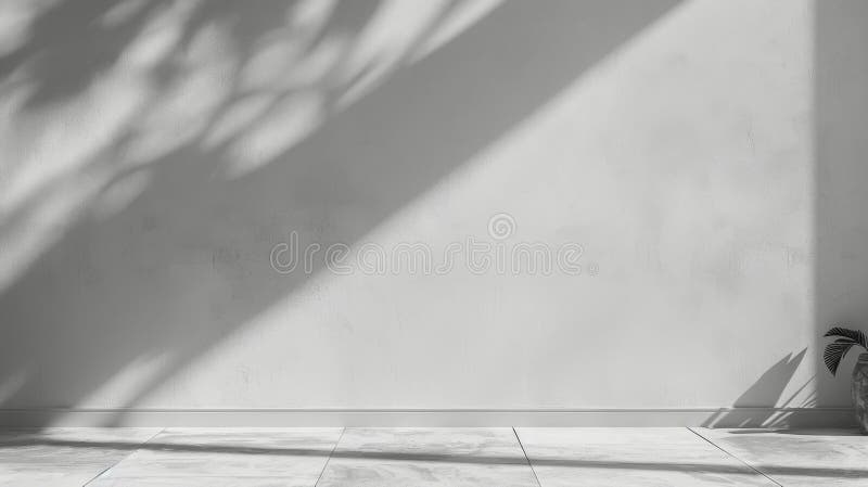 Minimalist White Wall with Shadow Patterns and a Single Plant Stock ...