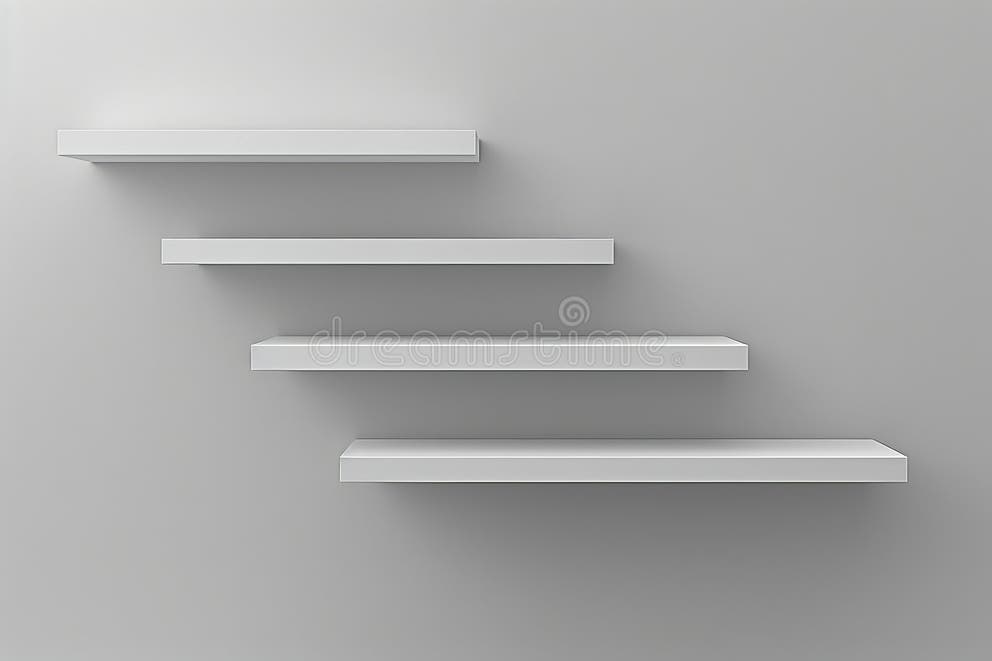 Minimalist White Wall Shelf with Three Angled Steps for Modern Interior ...