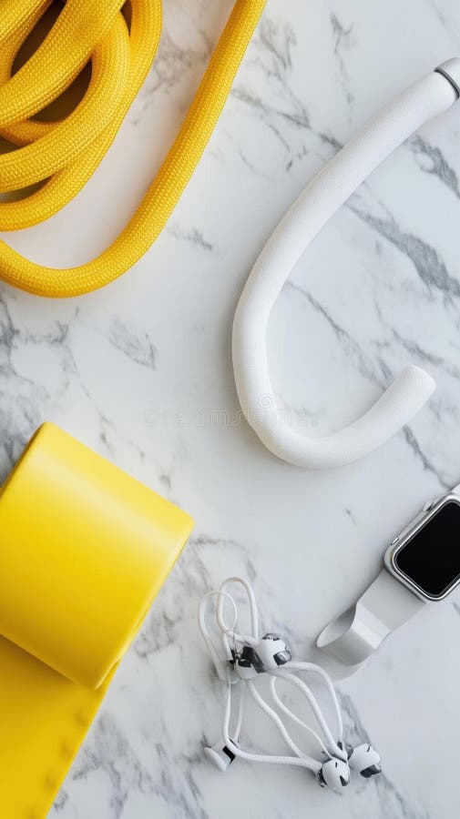 Minimalist White and Yellow Objects on Marble Background Stock ...