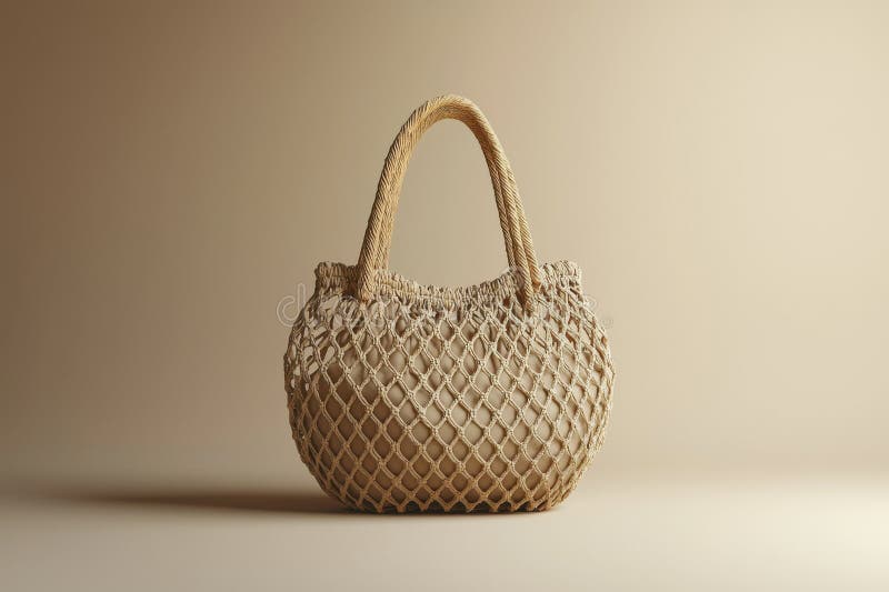 Minimalist Wicker Handbag with Open Weave Design on a Beige Background ...