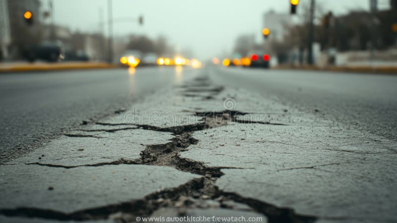 Minimalist Wide-angle Photo of a Major Intersection Devastated by an ...