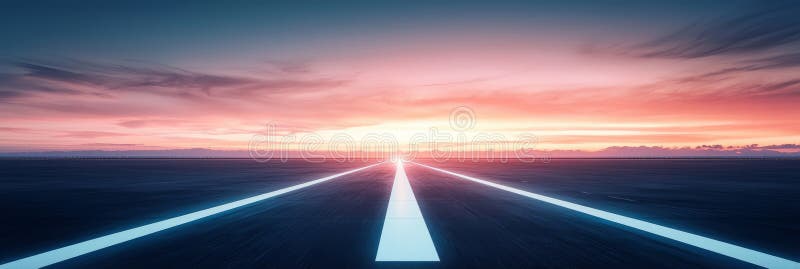 Minimalist Wide-angle View of a Long Runway, Glowing White Lines ...